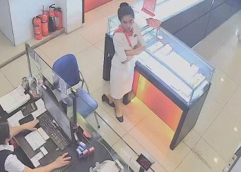 The jewelry store hostess in white dress great dipping shoeplay 22